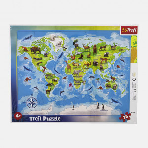 Trefl 31396 Puzzles - 25 Frame - World map with animals Ru En | jocuri