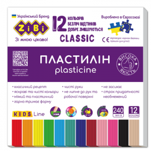 Plastilina Classic 12 Colors, 240G, Kids Line ZB.6233 (20) | ZiBi